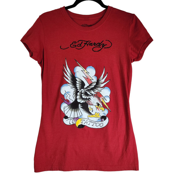 Ed Hardy | Tops | Ed Hardy Women Shirt Top Sz Xl Red Eagle 77 Tattoo ...
